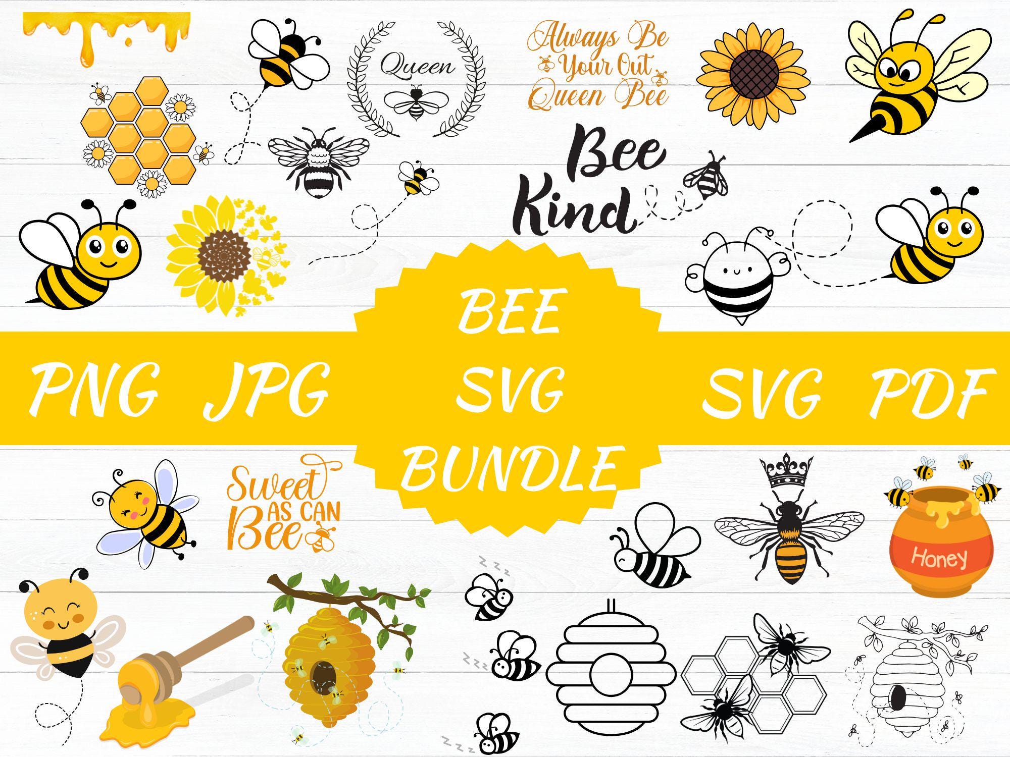 Bee Svg Bundle, Honey Bee Svg, Cute Bee Clipart, Bumblebee Svg, Bee ...