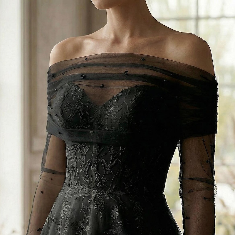 Black Sheer Shoulder Wrap - Etsy