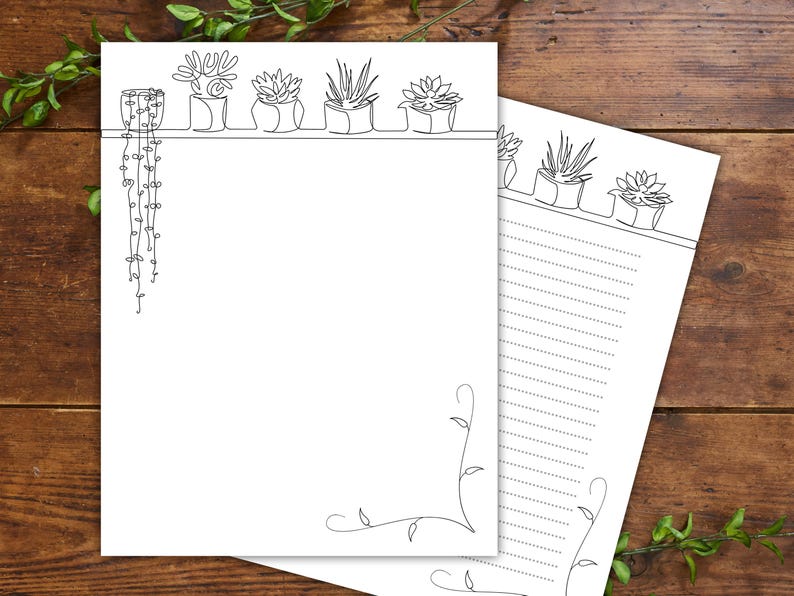 Succulent Stationery Set: Botanical Printable Paper (8.5x11 Lined ...