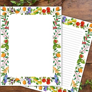 Fruit Stationery Set: Tropical Summer Printable Paper (8.5x11 Lined ...
