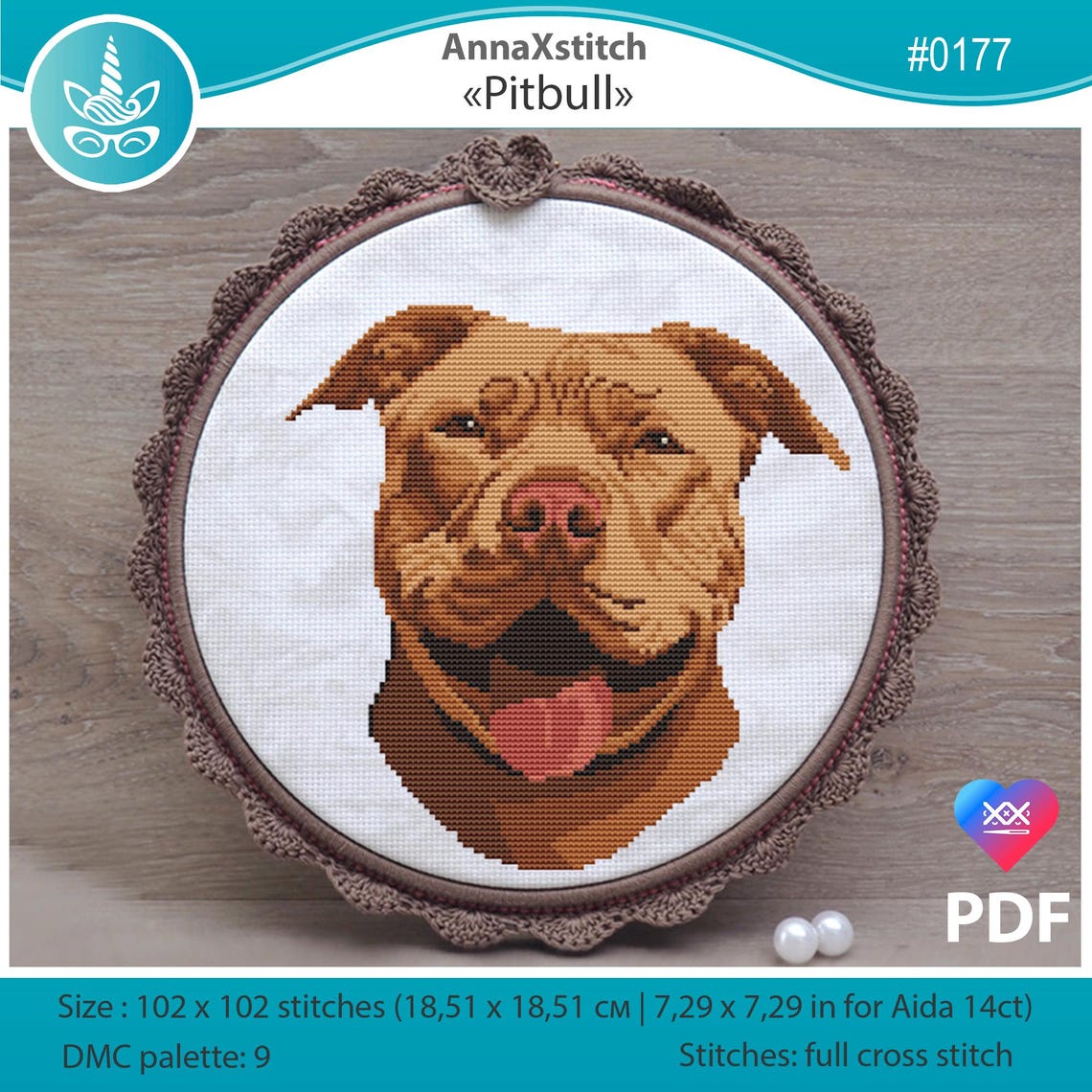 Pitbull Dog Cross Stitch Pattern Pdf. Modern Pet Memorial Gift for Pit ...
