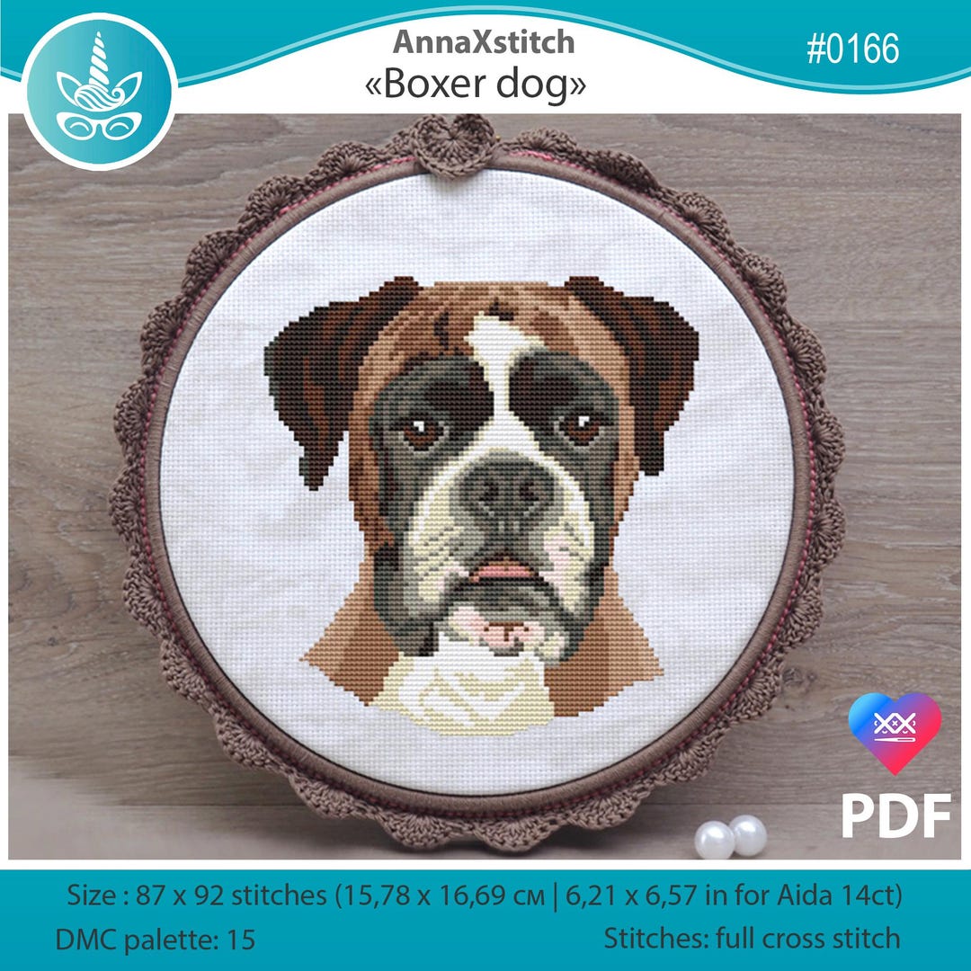 Boxer Dog Counted Cross Stitch Pattern Pdf. Modern Pet Memorial Gift ...