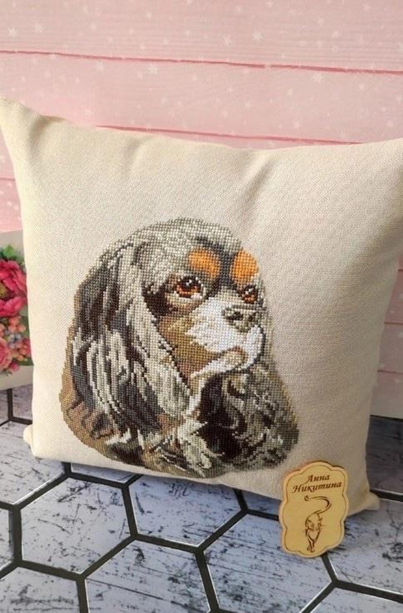Set of 4 Cavalier King Charles Spaniel Dogs Counted Cross Stitch ...