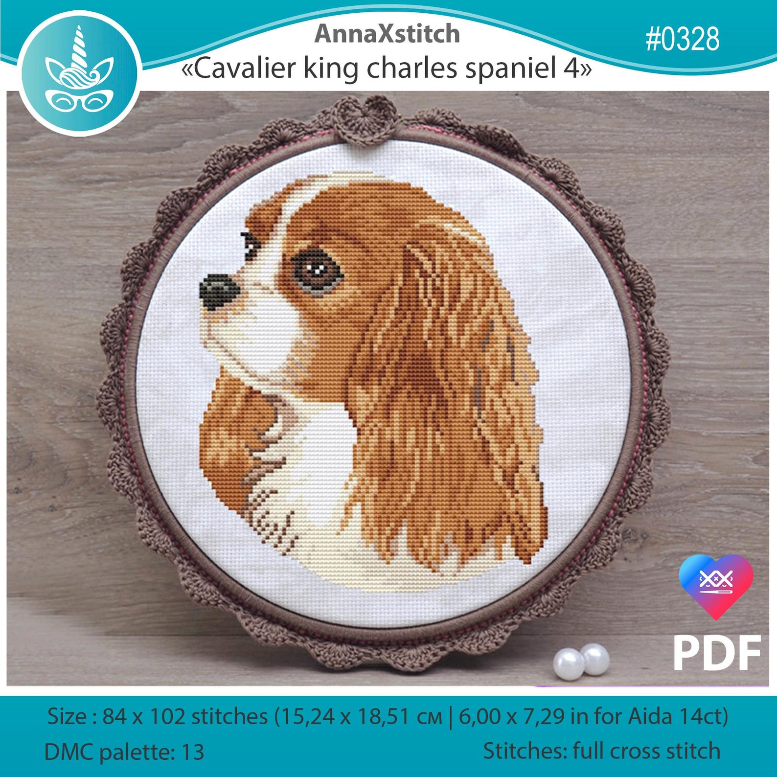 Set of 4 Cavalier King Charles Spaniel Dogs Counted Cross Stitch ...