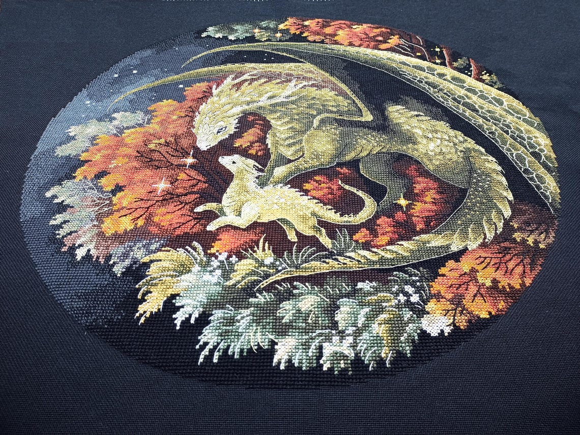 Dragons. Autumn Walk. Dragon Cross Stitch Pattern Pdf. Fantasy Winged ...