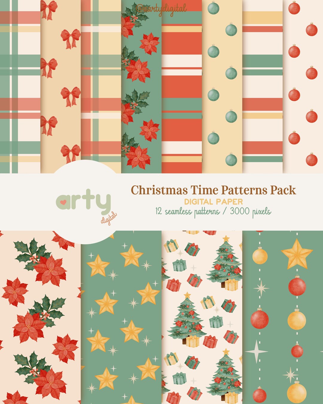 Christmas Digital Paper - Christmas Patterns - Christmas Digital Paper ...