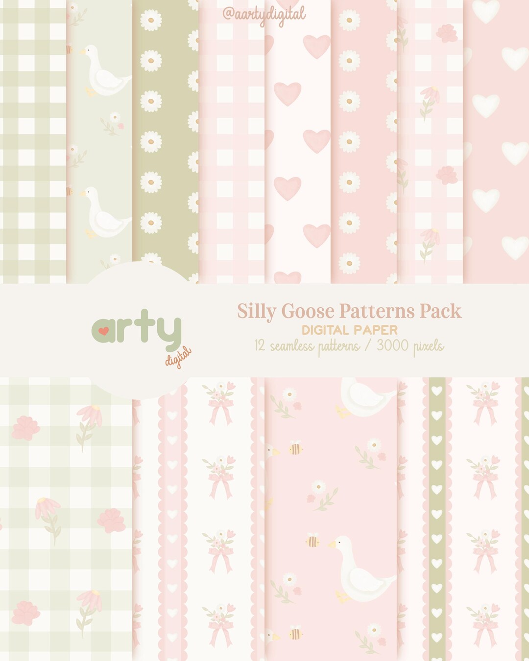 Silly Goose Digital Paper - Daisy Patterns - Scrapbook Paper - Flowers ...