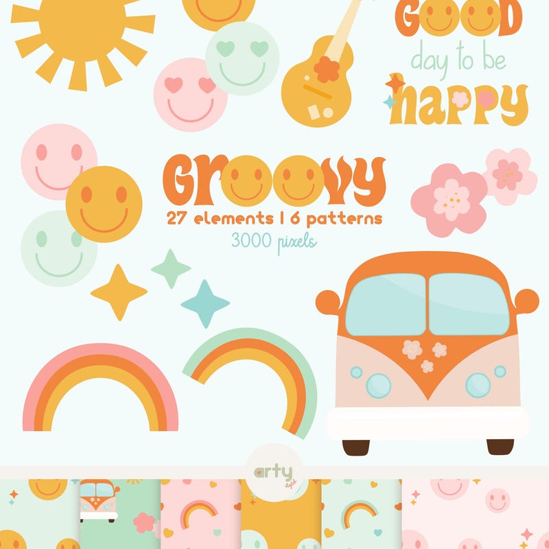 Hippie Van Clipart - Etsy