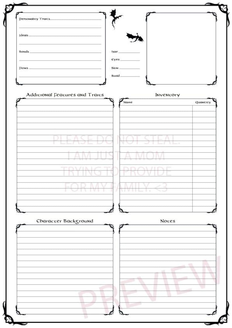 2024 Dnd 5.5e Rogue - Character Sheet (printable) - Etsy
