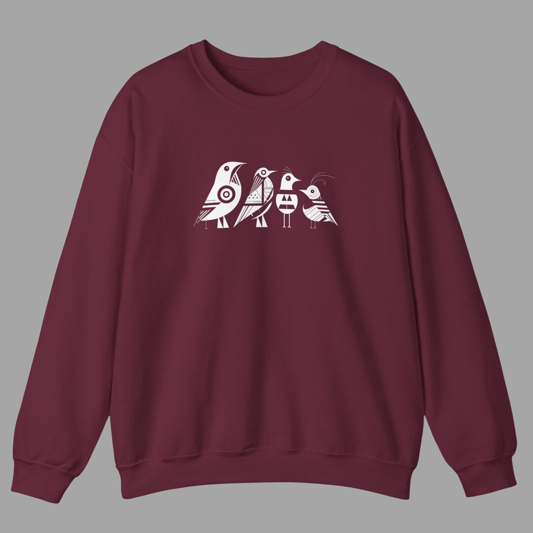 Sturdy, Thick Eco-friendly Cotton Sweatshirt With Geometric Bird Print ...