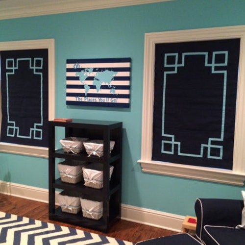 Faux fake Flat Roman Shade Valance With Greek Key Banding - Etsy