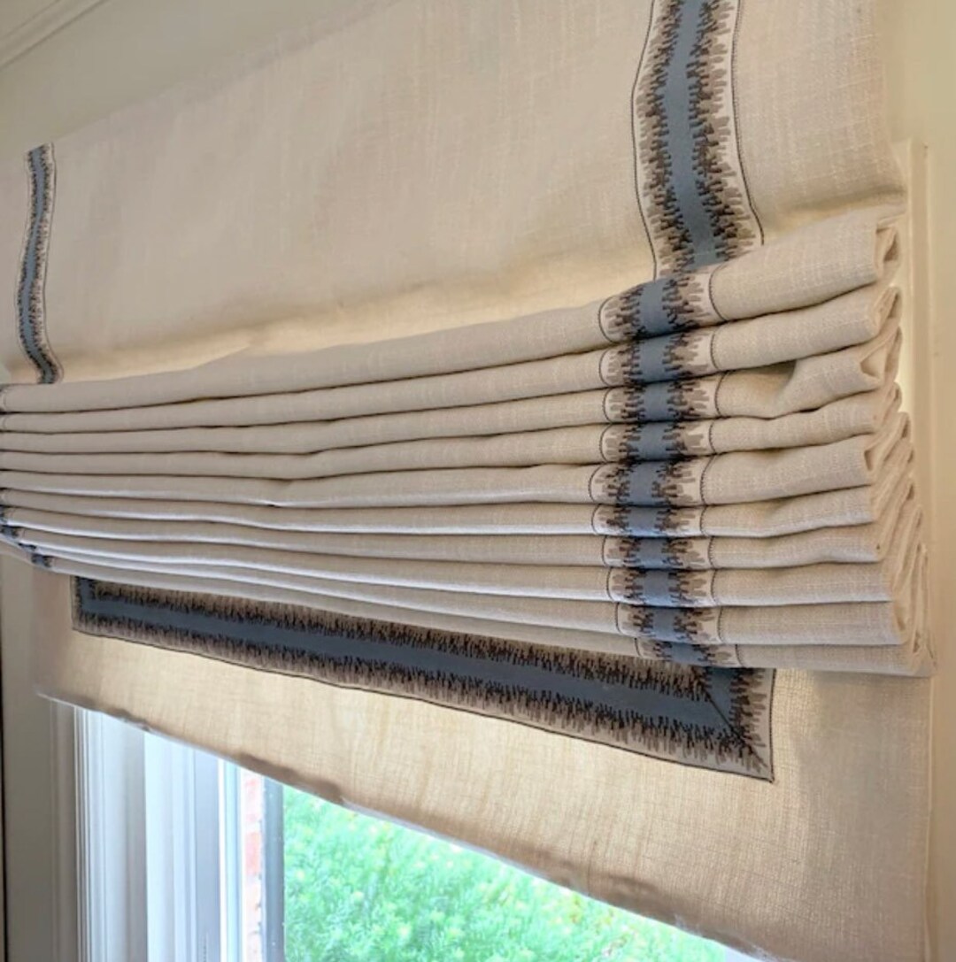 Custom Ribbon Trim Roman Shades, White, Classic Window Curtains, Can Be ...