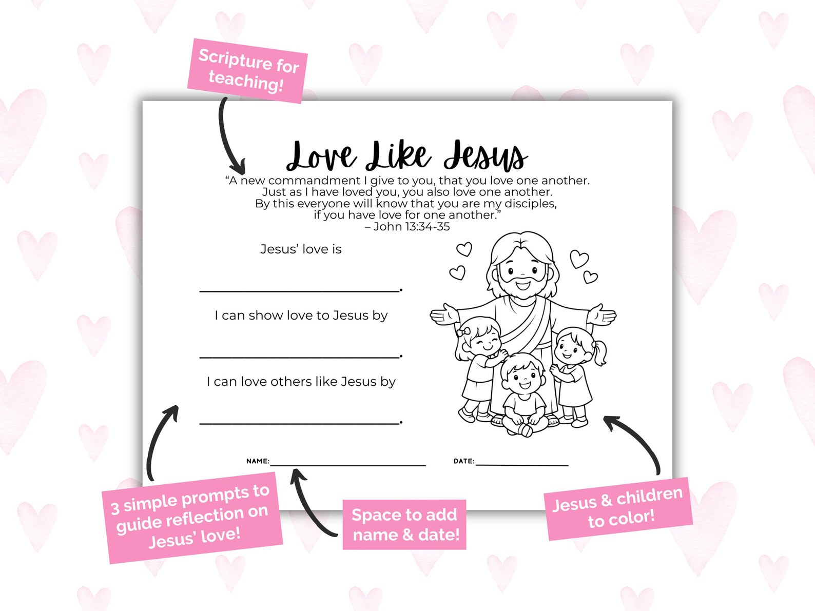 Love Like Jesus Activity, Religious Valentine’s Day Worksheet ...