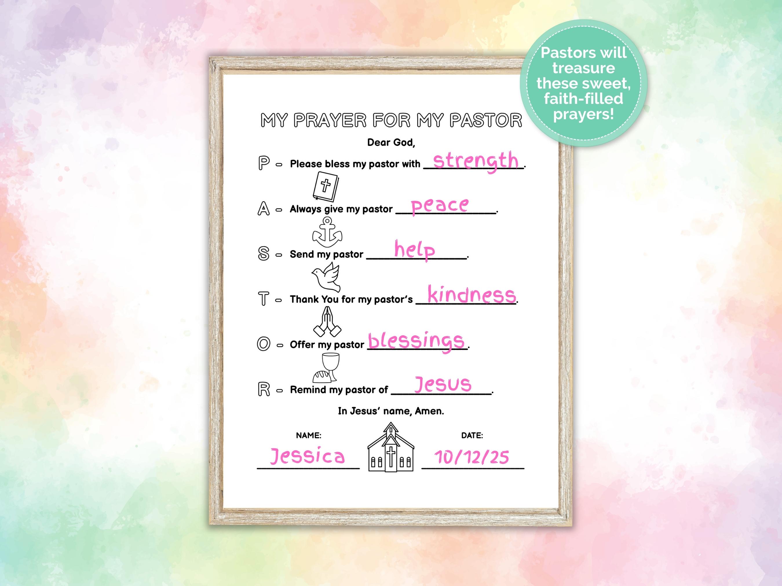 My Prayer for My Pastor Activity, Pastor Appreciation Activity, Kids ...