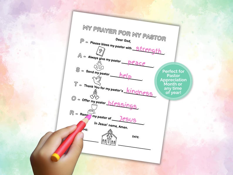 My Prayer for My Pastor Activity, Pastor Appreciation Activity, Kids ...