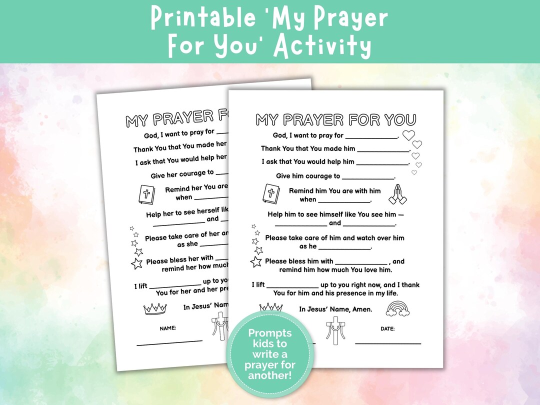 My Prayer for You Activity, Kids Prayer Worksheet, Sunday School ...