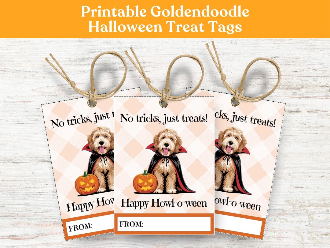 Goldendoodle Halloween Treat Tags, Happy Howl-o-ween Goodie Bag Tags ...