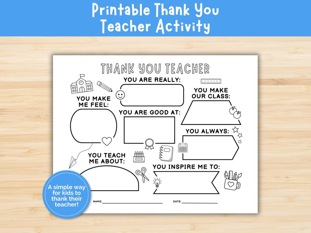 Thank You Teacher Activity, Kids Teacher Appreciation Worksheet, All ...