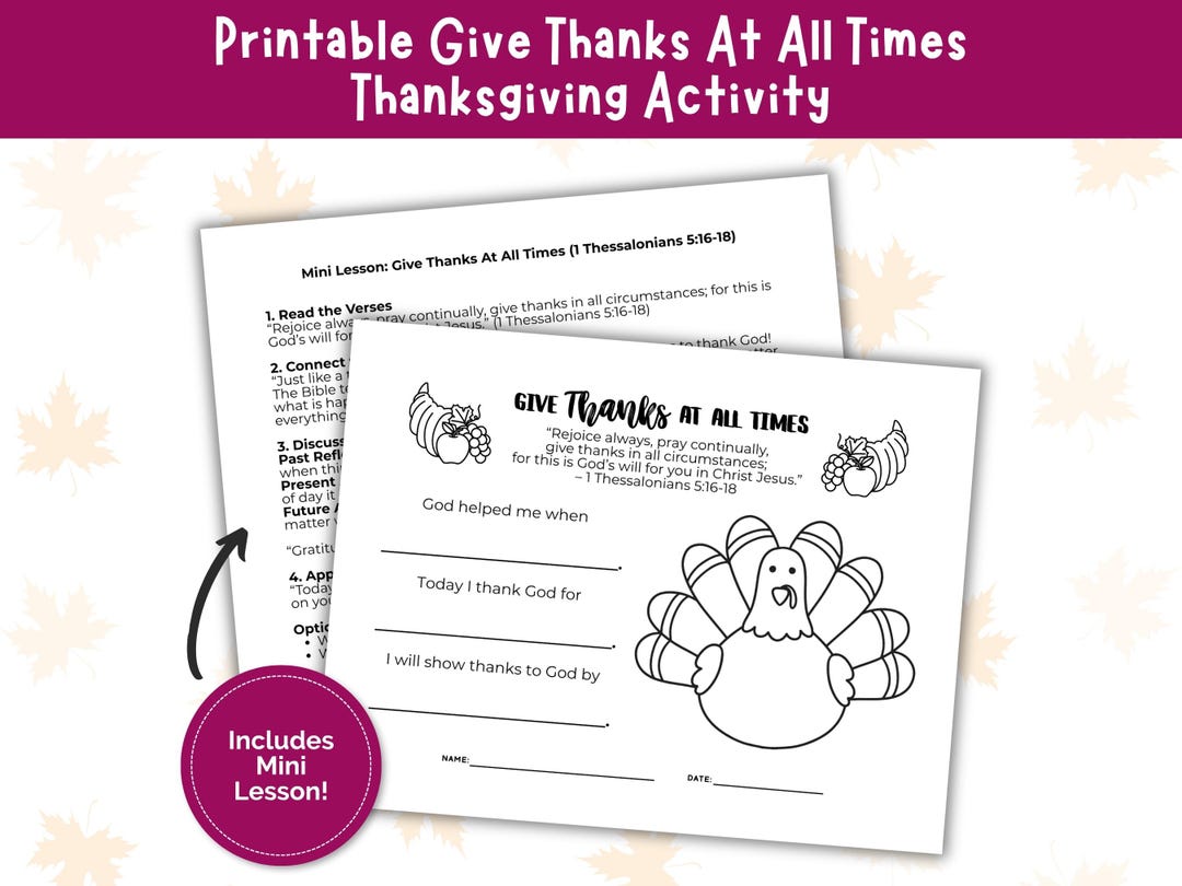 Give Thanks at All Times Thanksgiving Activity, Christian Thanksgiving ...
