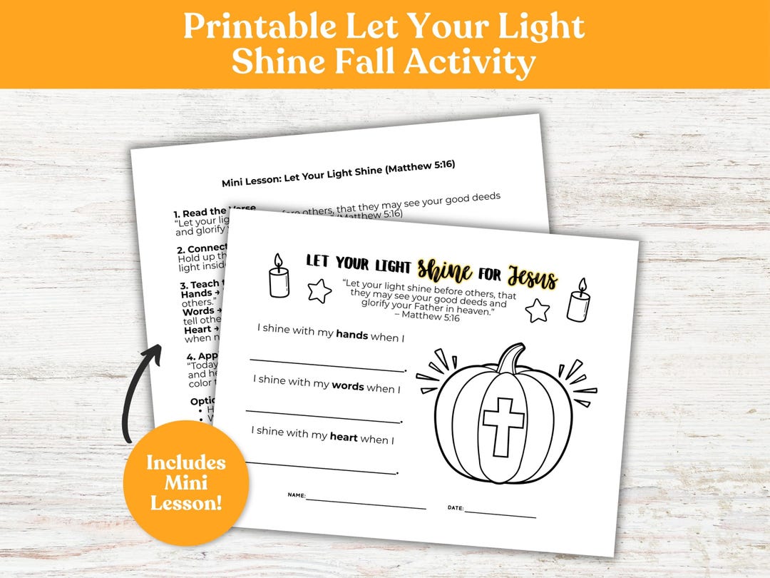 Let Your Light Shine Fall Activity, Fall Sunday School Craft, Fall ...