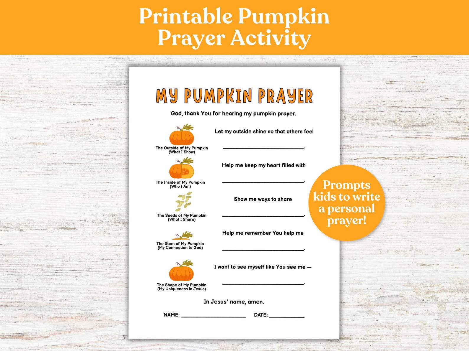 Pumpkin Prayer Activity, Christian Halloween Kids Activity, Fall Sunday ...