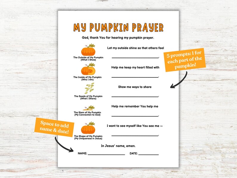 Pumpkin Prayer Activity, Christian Halloween Kids Activity, Fall Sunday ...