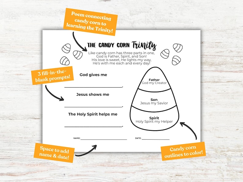 Candy Corn Trinity Activity, Christian Halloween Kids Activity, Fall ...
