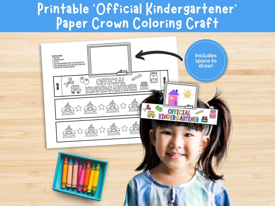 Official Kindergartener Paper Crown Coloring Craft, Kindergarten Back ...