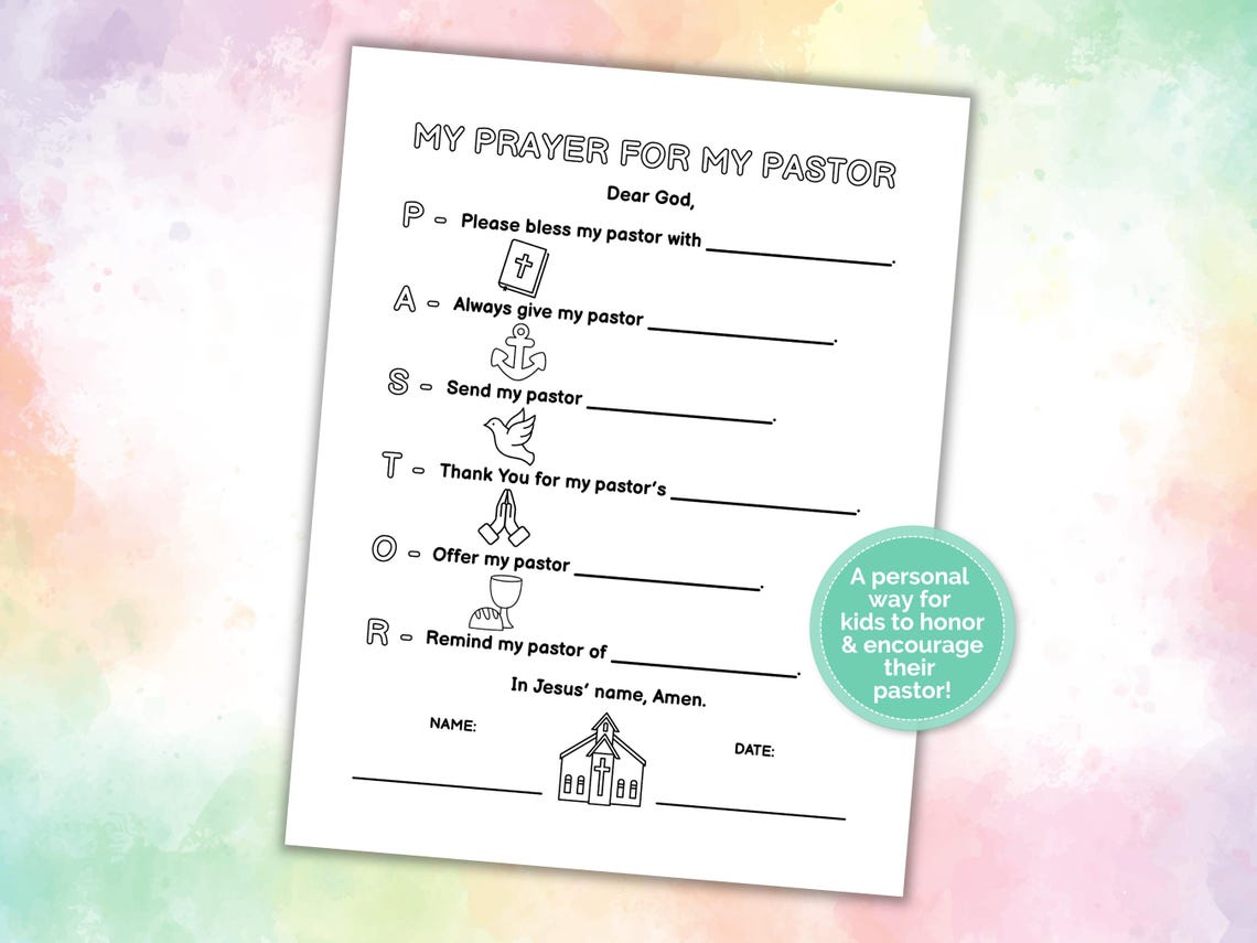 My Prayer for My Pastor Activity, Pastor Appreciation Activity, Kids ...