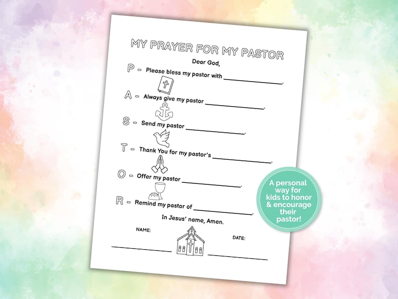My Prayer for My Pastor Activity, Pastor Appreciation Activity, Kids ...