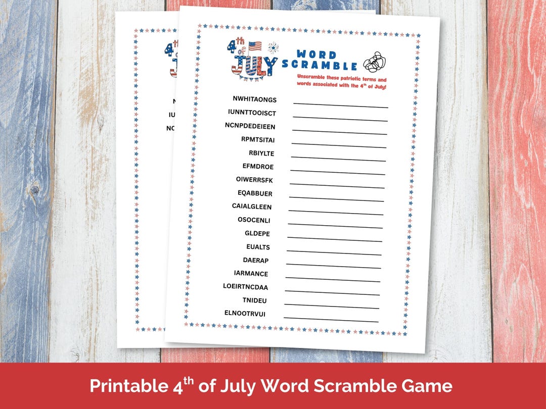 4th of July Word Scramble Game, 4th of July Game, Fourth of July Game ...