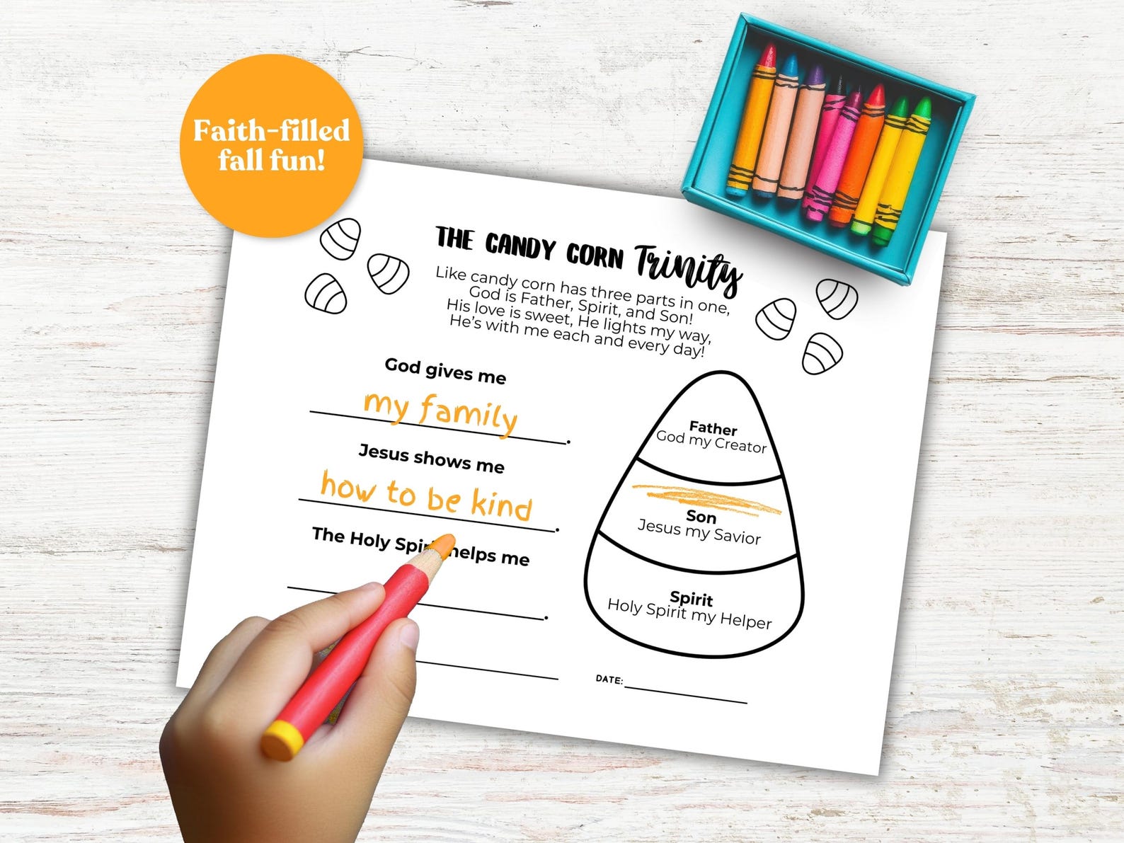 Candy Corn Trinity Activity, Christian Halloween Kids Activity, Fall ...