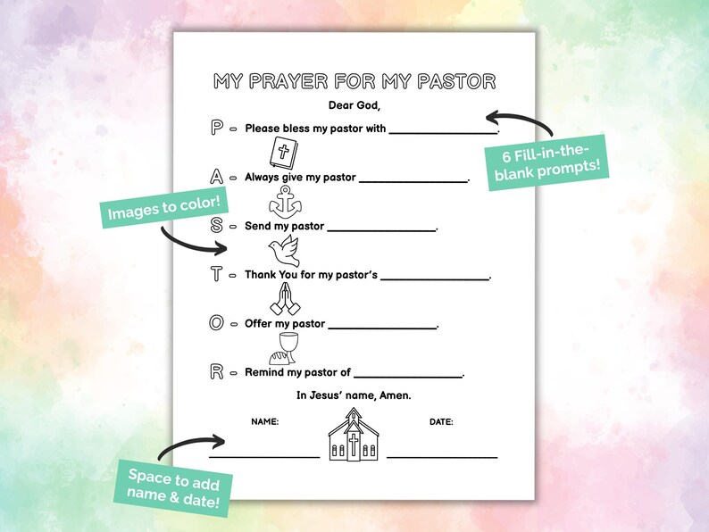 My Prayer for My Pastor Activity, Pastor Appreciation Activity, Kids ...