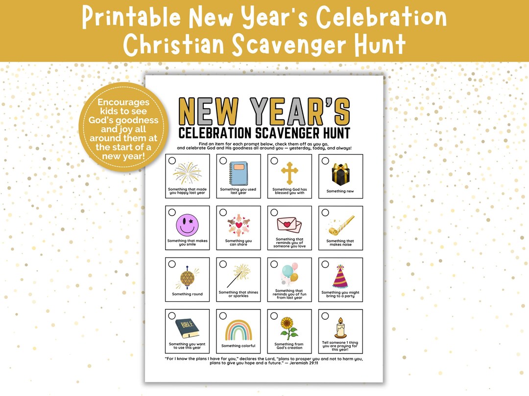 New Year’s Celebration Scavenger Hunt, Christian New Year’s Game, Kids ...