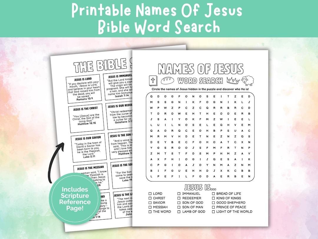 Names of Jesus Bible Word Search, Kids Church Game, Jesus Word Search ...