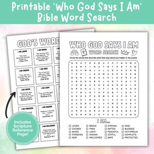 Who God Says I Am Bible Word Search, Kids Church Game, Bible Game for ...