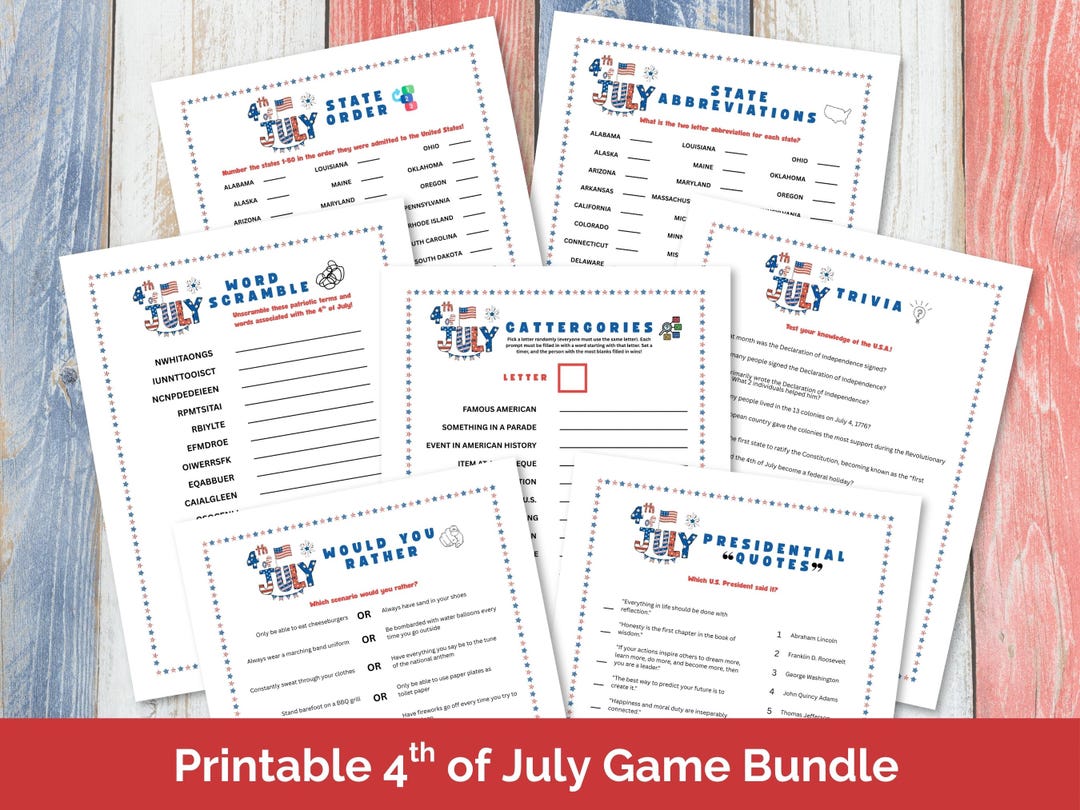 4th of July Games, Fourth of July Games, Printable July 4th Game Bundle ...