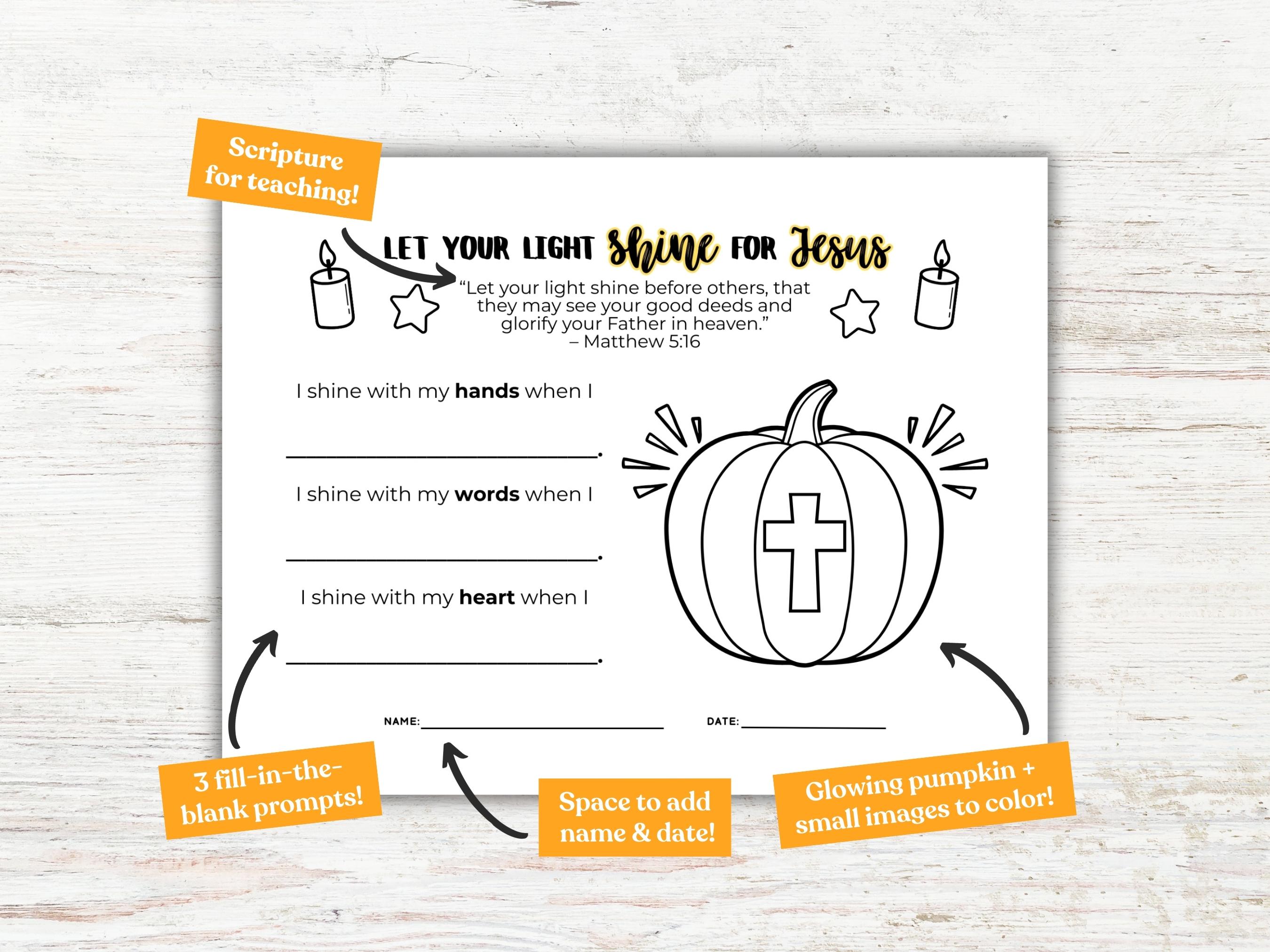 Let Your Light Shine Fall Activity, Fall Sunday School Craft, Fall ...