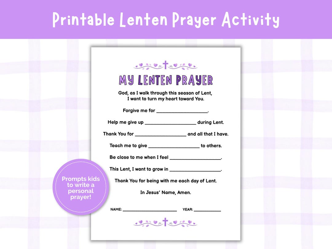Lenten Prayer Activity, Lent Prayer Worksheet, Christian Kids Lenten ...