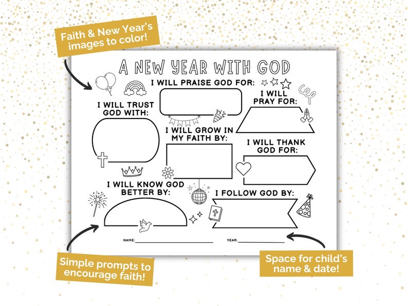 A New Year With God Activity, Religious New Year Resolutions Worksheet ...