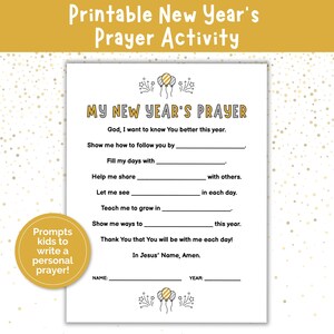 New Year’s Prayer Activity, New Year Prayer Worksheet, Christian Kids ...