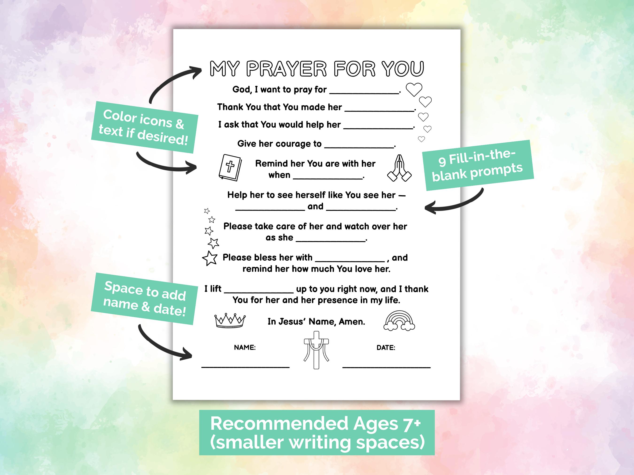 My Prayer for You Activity, Kids Prayer Worksheet, Sunday School ...