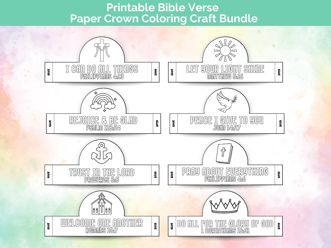 Bible Verse Paper Crown Bundle, Kids Paper Hat Craft, Sunday School ...