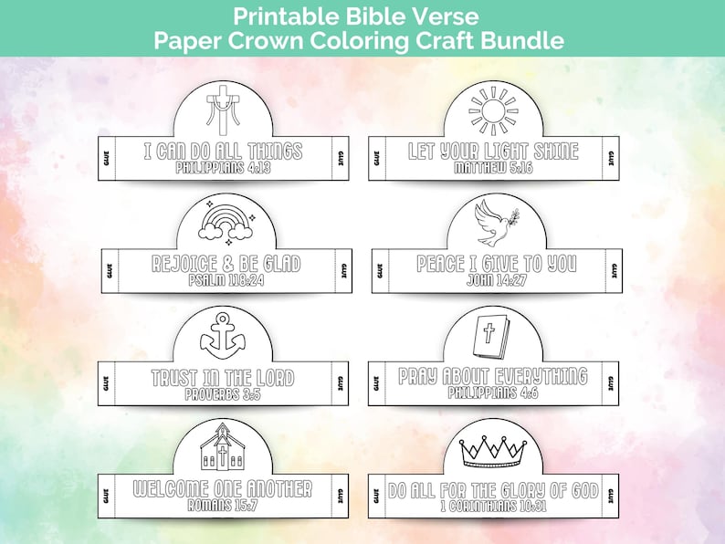 Bible Verse Paper Crown Bundle, Kids Paper Hat Craft, Sunday School ...
