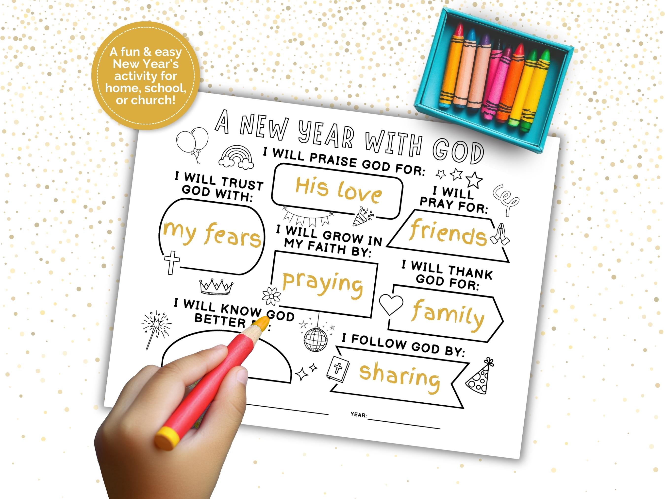 A New Year With God Activity, Religious New Year Resolutions Worksheet ...