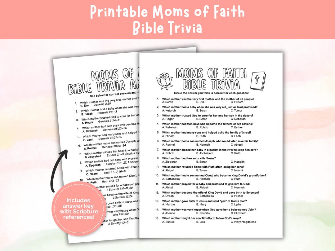 Moms of Faith Bible Trivia, Kids Christian Mother’s Day Trivia, Mothers ...