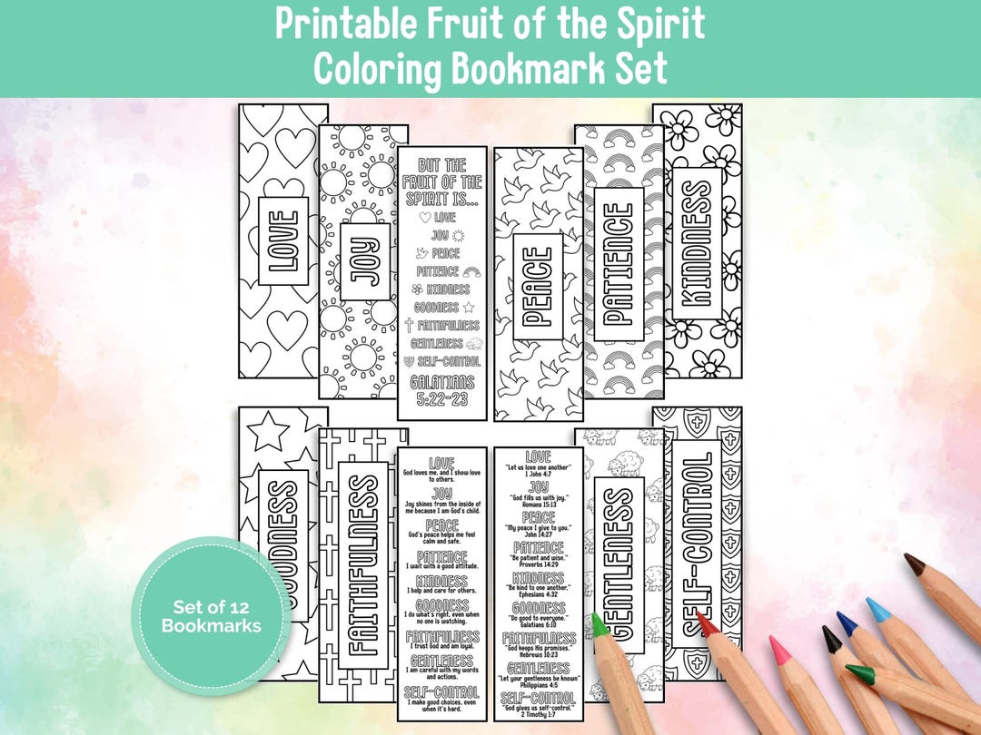 Fruit of the Spirit Coloring Bookmarks, Bible Bookmarks, Sunday School ...