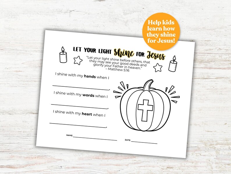 Let Your Light Shine Fall Activity, Fall Sunday School Craft, Fall ...