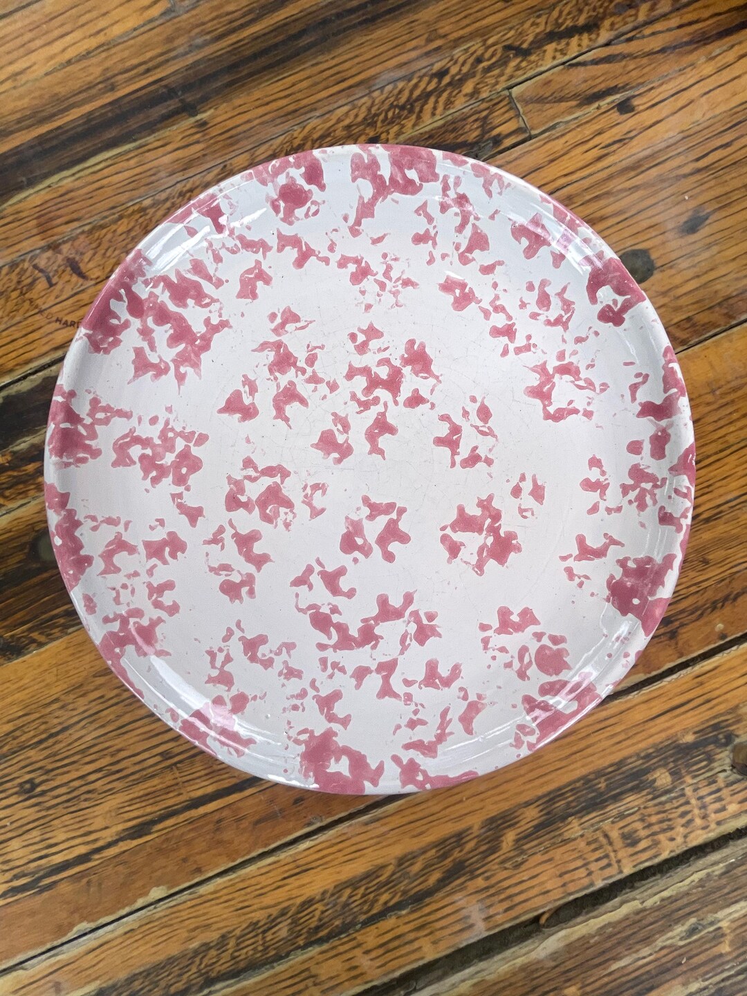 Vintage Beautiful Bybee Pink Over White Spongeware Handmade Primitive ...