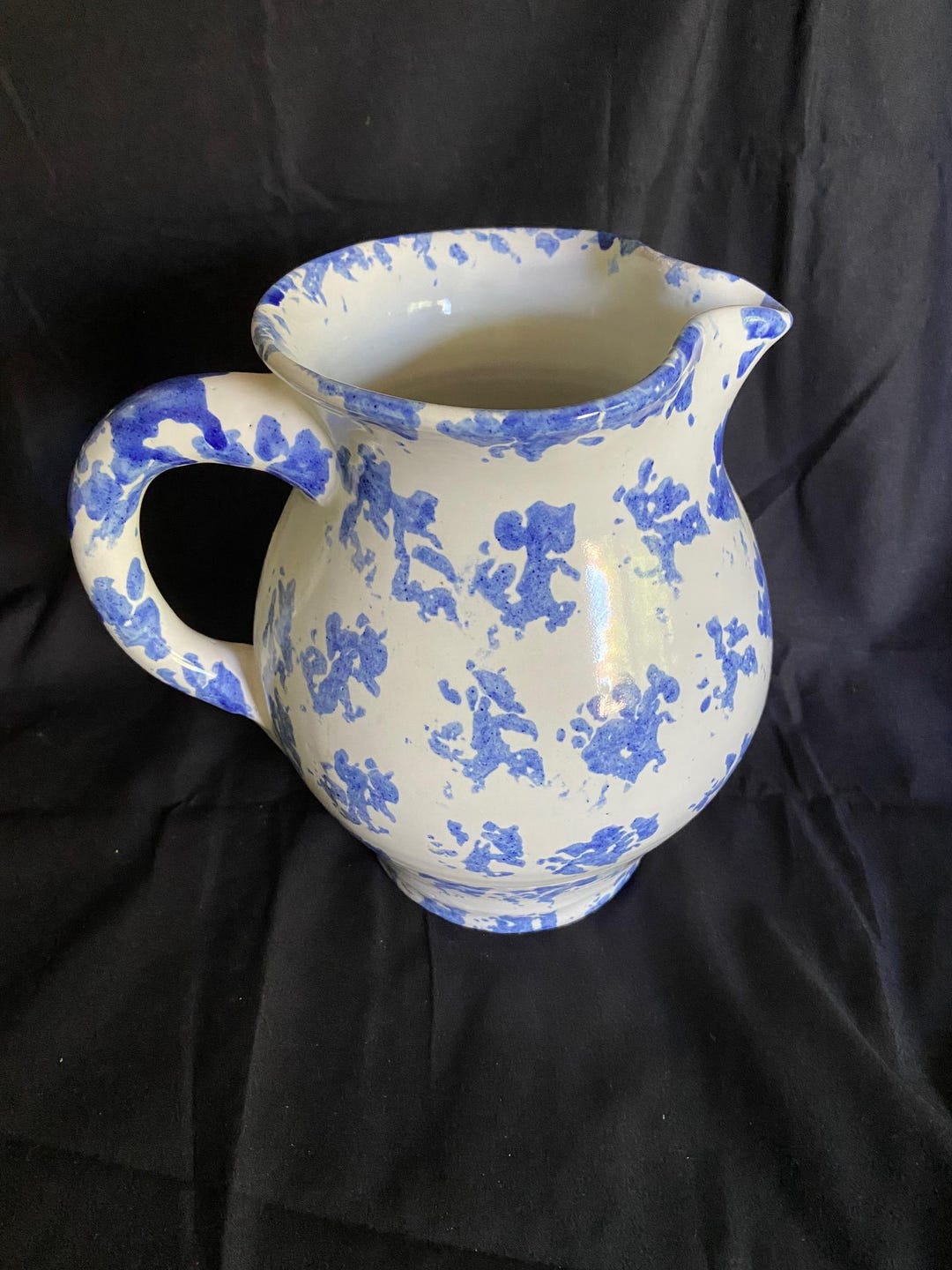 Vintage Bybee Pottery Water Pitcher 7.5 Inch Tall Blue and White ...